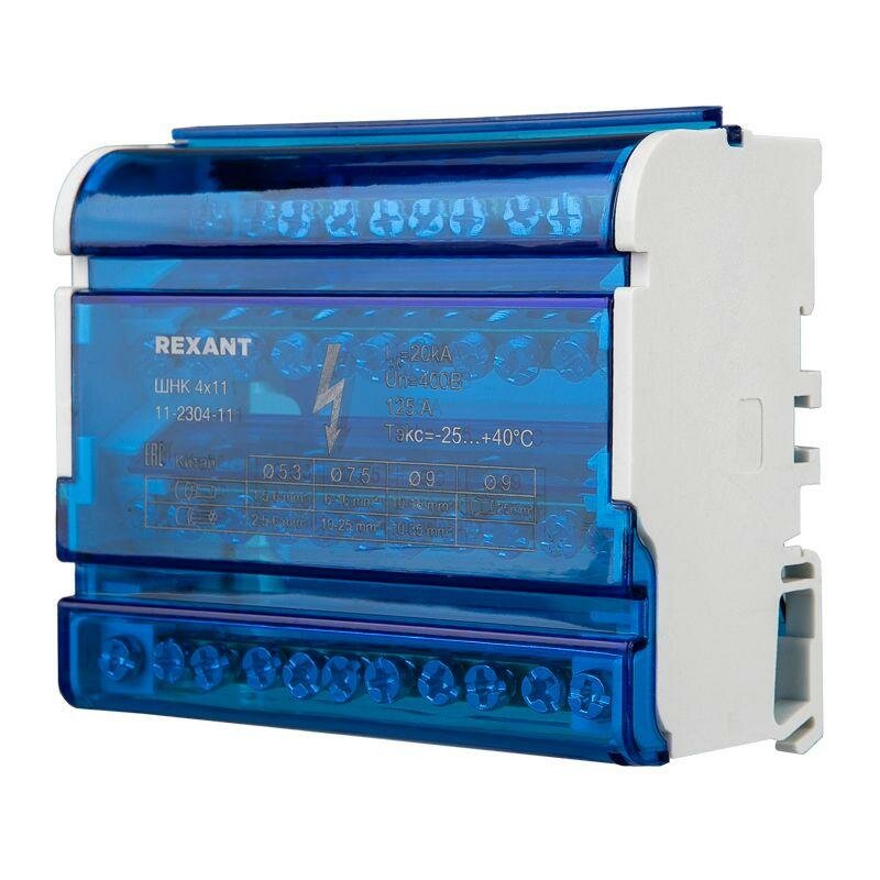 Шина на DIN-рейку в корпусе (кросс-модуль) 4х11 Rexant 11-2304-11