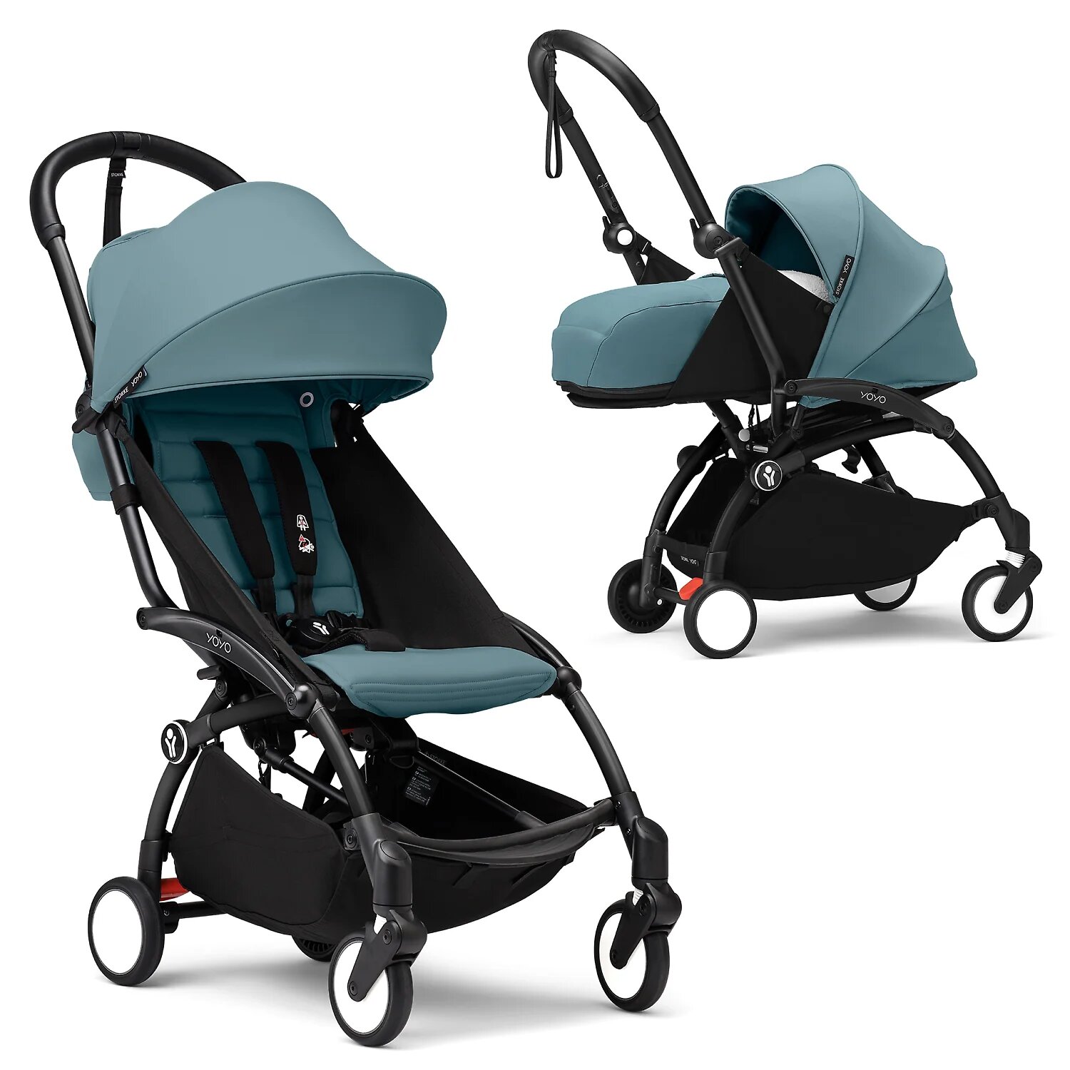 Детская коляска 2в1 Stokke YOYO 3 + Newborn Pack 0+, цвет Aqua / Black Frame (Бирюзовый / Чёрная рама)