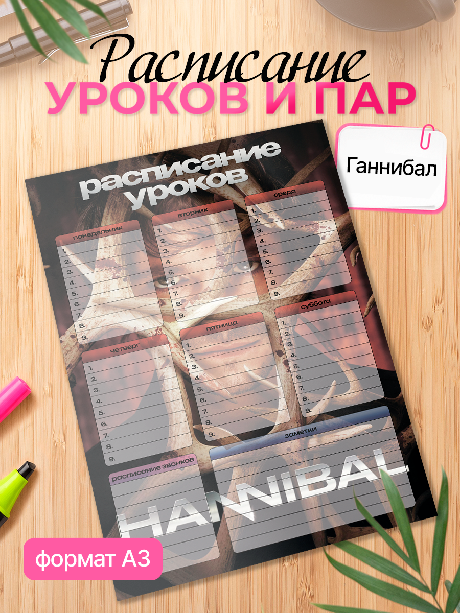 Расписание уроков школьное, формат А3 29,7х42 см, "Ганнибал"