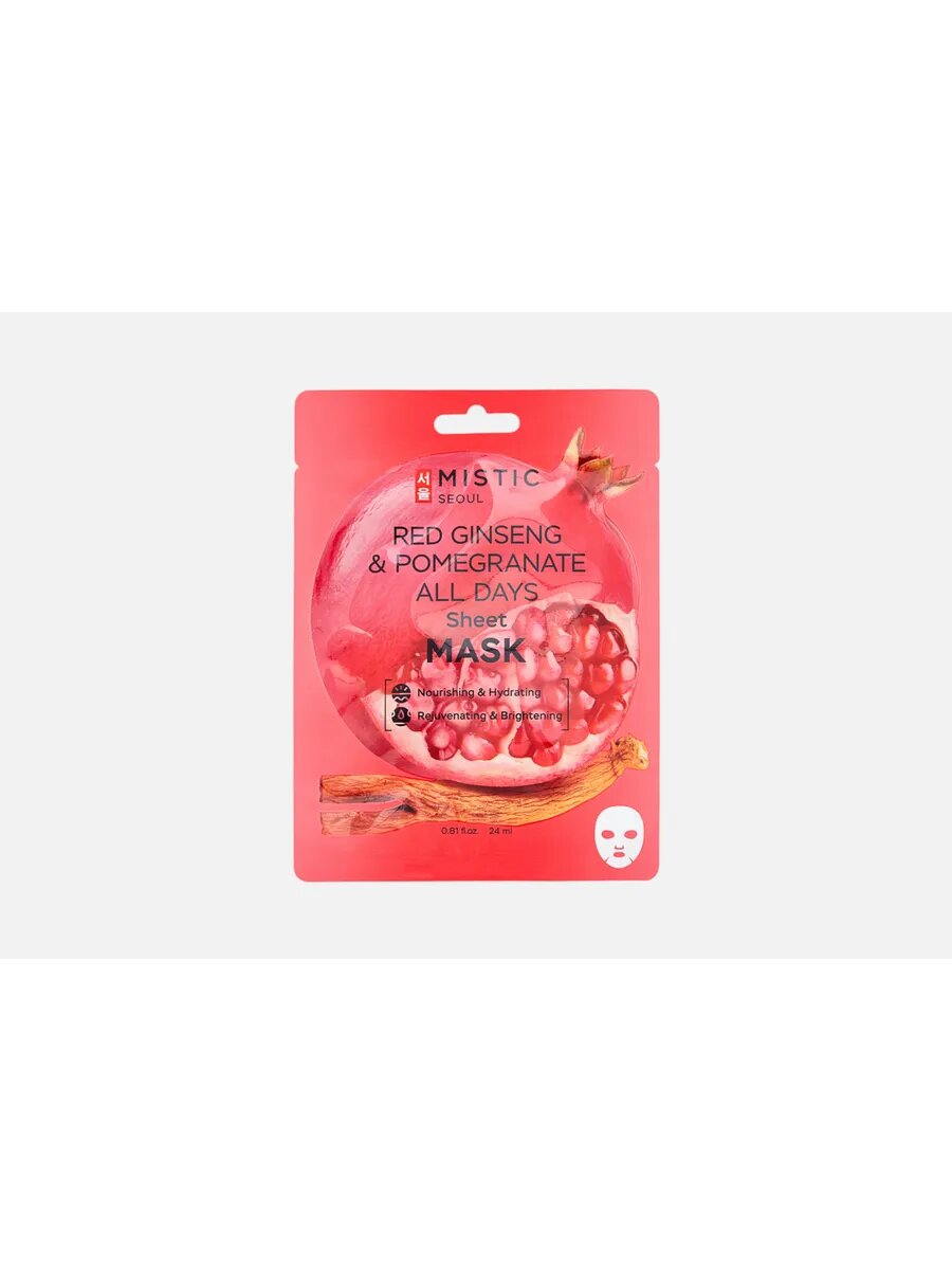 Тканевая маска для лица MISTIC RED GINSENG & POMEGRANATE ALL DAYS 28 мл