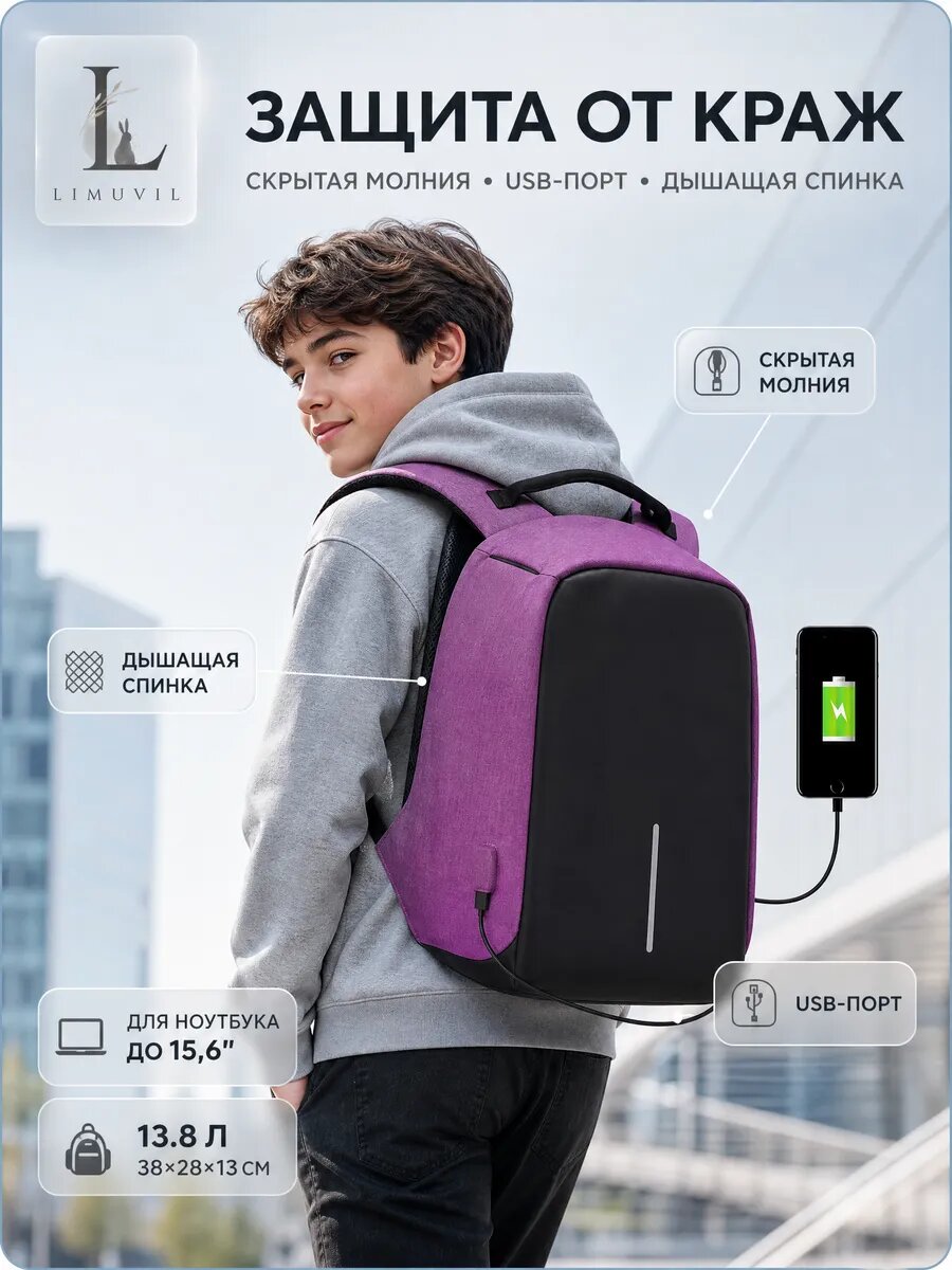 Рюкзак антивор городской школьный портфель