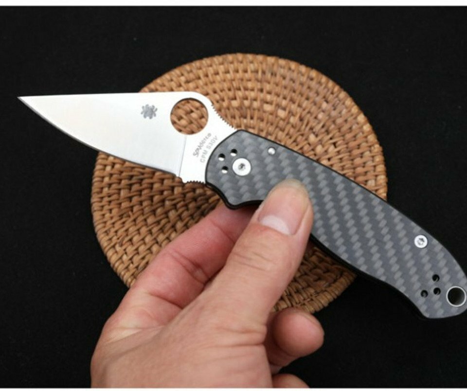 Складной нож SPYDERCO C223 с высококачественным лезвием из стали S30V, рукоять из углеродного волокна/льна, карманный нож для активного отдыха, выживания и кемпинга.