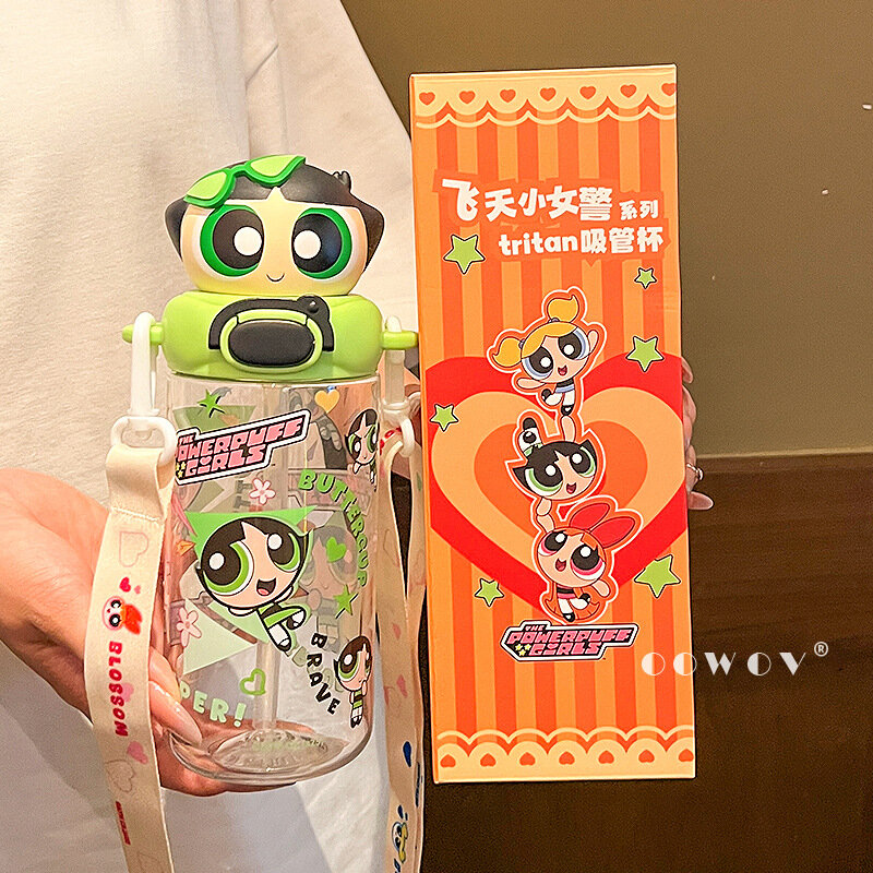 Стакан для воды Powerpuff Girls, симпатичный пластиковый стаканчик, термостойкий, из тритана, для студентов, переносной стаканчик