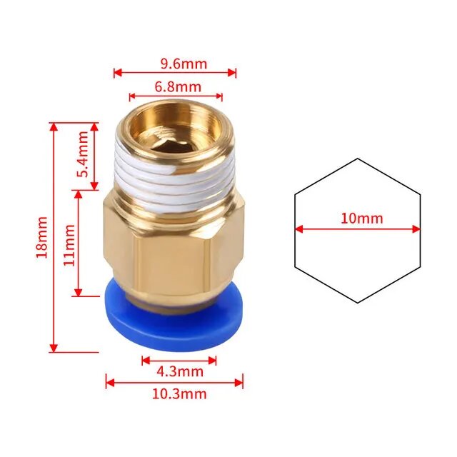 Пневматический фитинг PC4-01 M10 1.75mm