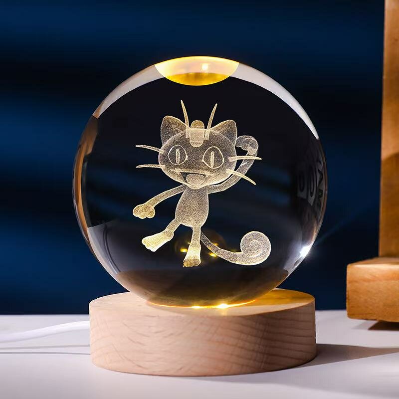 Ночник "Лило и Стич" из стекла Pokemon, Meowth, 6cm Warm light base