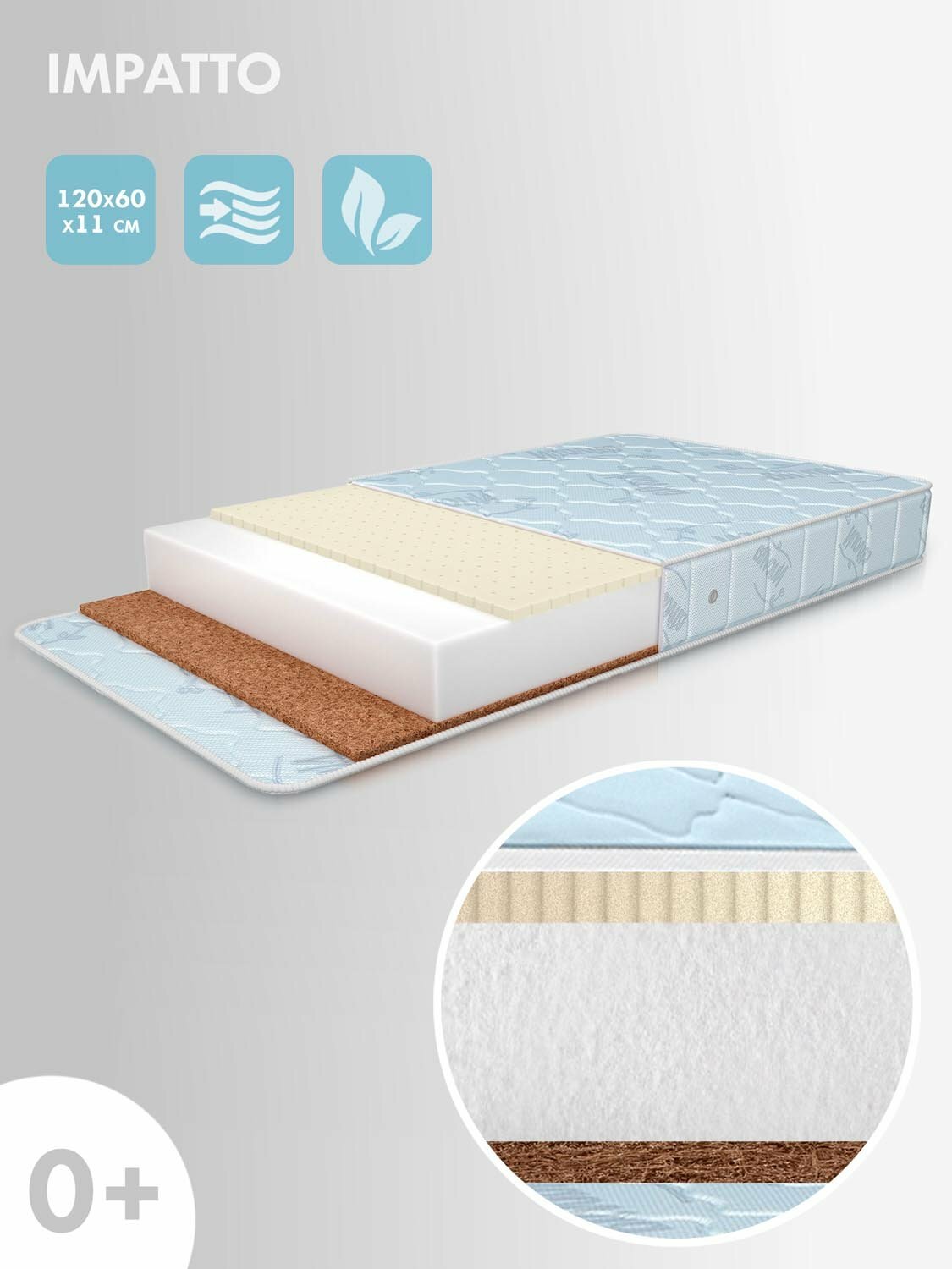 Матрас Nuovita "Impatto", беспружинный, односпальный, съемный чехол 120/60