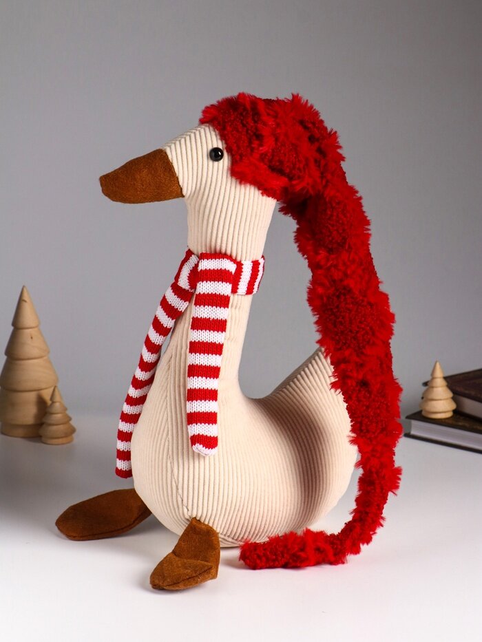 Интерьерная кукла текстильная «Гусь в длинном колпаке и полосатом шарфе», 28×11×70 см