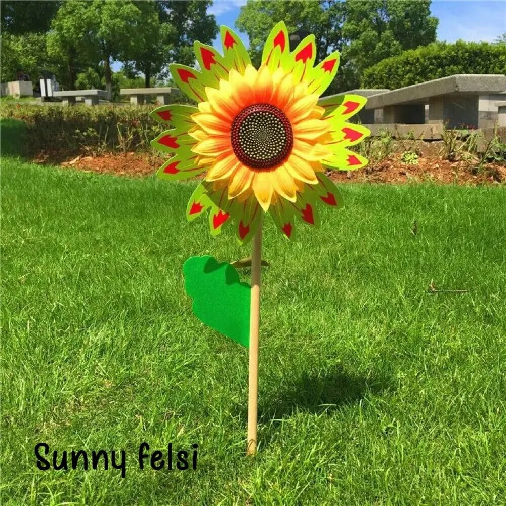Красочная ветряная мельница подсолнечника, Деревянный полюс подсолнух открытый подключаемый ветряк