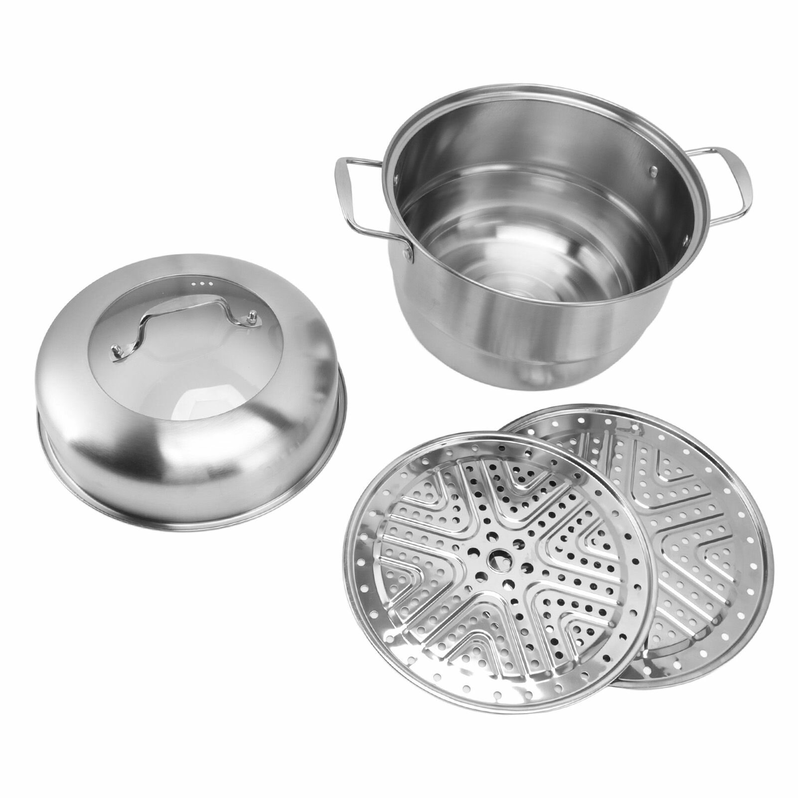 Пароварка из нержавеющей стали с ручками с обеих сторон. Многослойная толстая пароварка. Кастрюля для приготовления пищи с крышкой из закаленного стекла, 2 уровня.