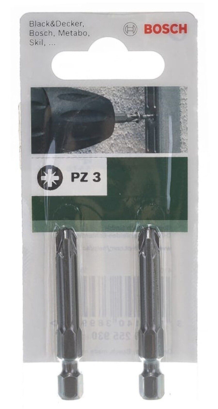 Набор бит для шуруповерта Bosch односторонние, из стали S2, наконечник PZ3, длина 49мм, в упаковке 2шт. / инструменты