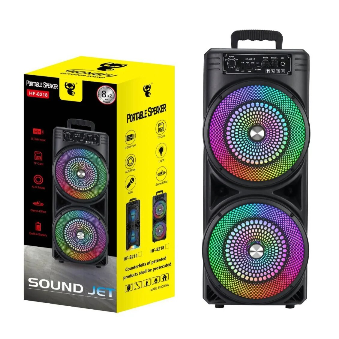 Мощный двойной динамик Bluetooth, портативный звуковой ящик, большой сабвуфер, беспроводная стерео музыка, караоке, колонка, освещение и аудио
