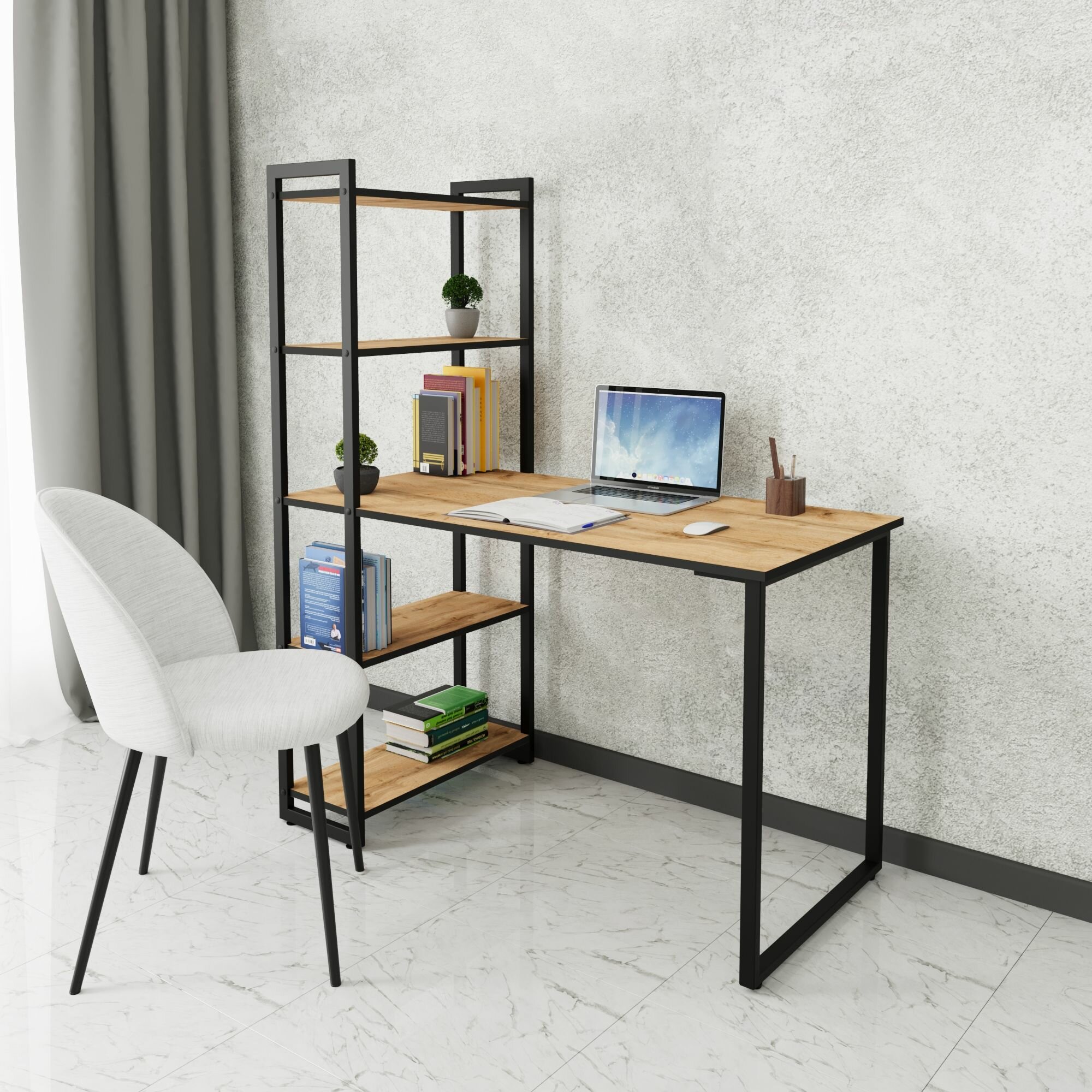 Стол письменный, стеллаж лофт Эрго 120х62х147 см, Дуб Вотан