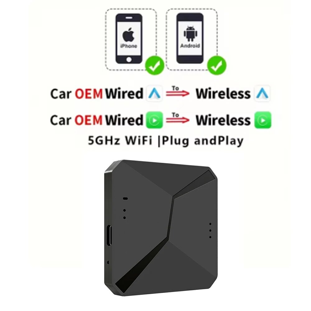 2 в 1 Smart Dongle Беспроводной адаптер Carplay Android Auto 5G WIFI Для iphone Android Телефон Для Volvo Benz Mg Kia Chery VW