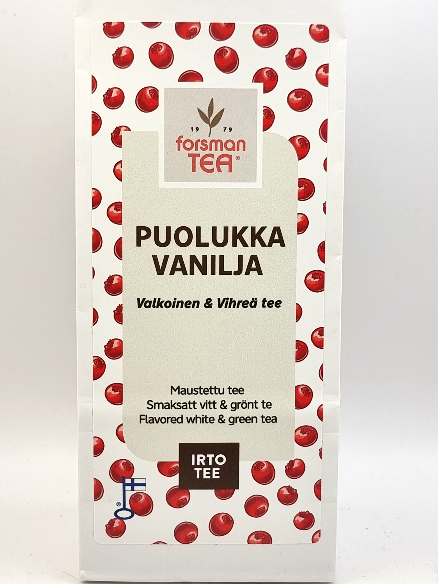 Чай зеленый с белым PUOLUKKA VANILJA FORSMAN TEA с брусникой 60 г (из Финляндии)