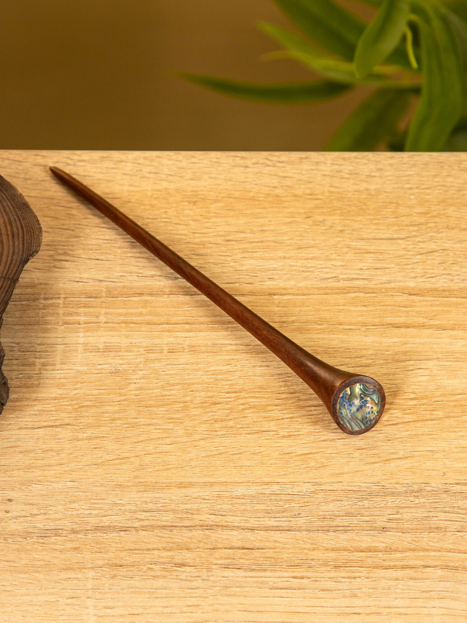 Шпилька для волос "Звезда", 20 см, дерево Соно, ракушка, вставка/подвеска: ракушка