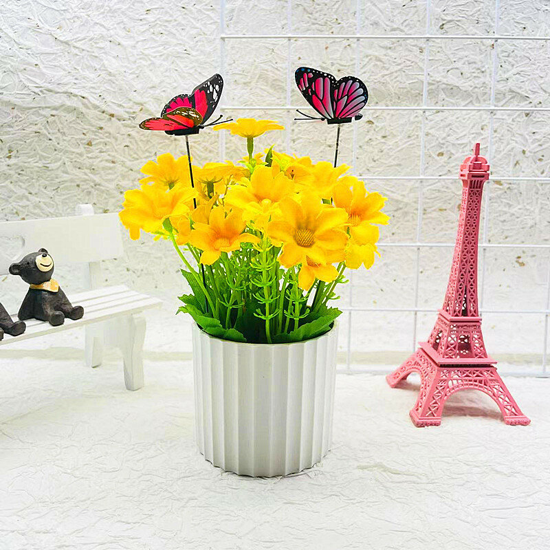 Искусственное растение в горшке с шелковым цветком декоративное домашнее офисное настольное желтый