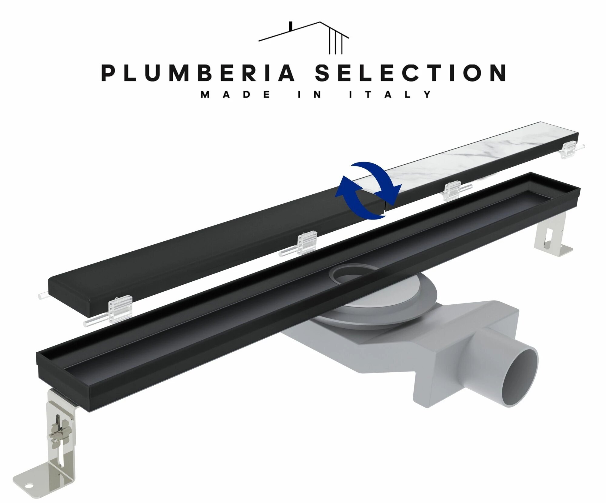 Plumberia Selection Трап душевой PS LINEAR 6x80 2устор. накладка из нерж стали, комбинир затвор с горизонт Выпуском Ду 50мм 40л/мин черн матов PSL80NO