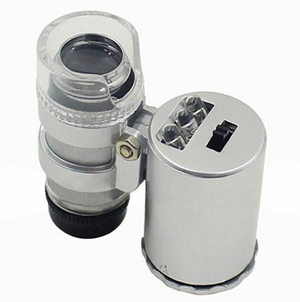 Микроскоп 9882, ручная фокусировка, светодиодная и ультрафиолетовая подсветка, серебристый