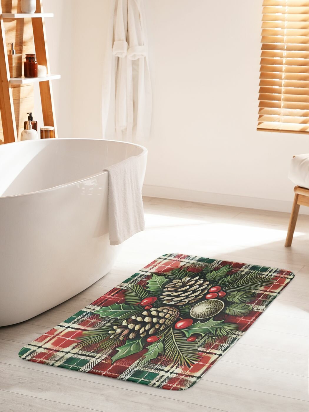 Коврик для ванной комнаты и туалета противоскользящий "Новогодний венок" 60х100 см, JoyArty, серия Новый год