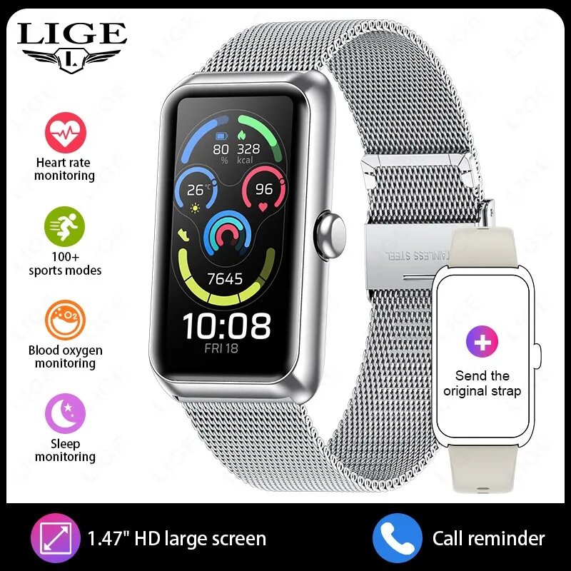 Умные часы LIGE для женщин и мужчин Mesh Silver