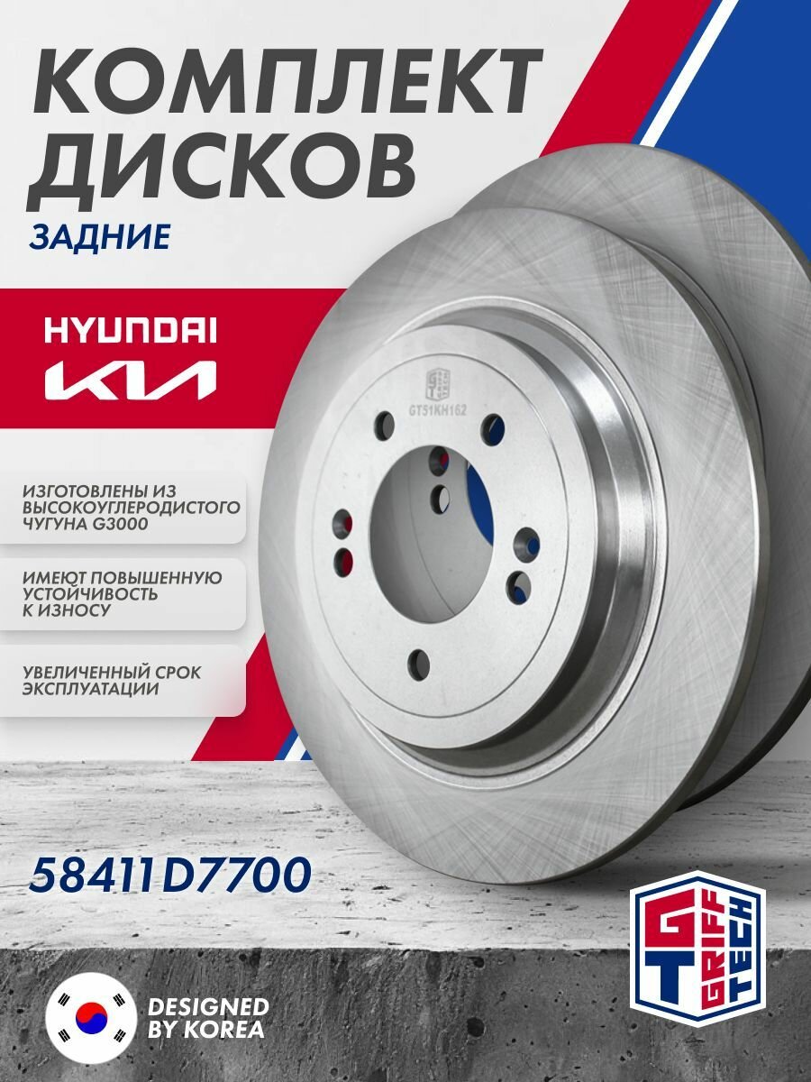Комплект тормозных дисков задних GRIFF TECH Hyundai Tucson (2015 - ) / Хендай Туксон / 58411D7700