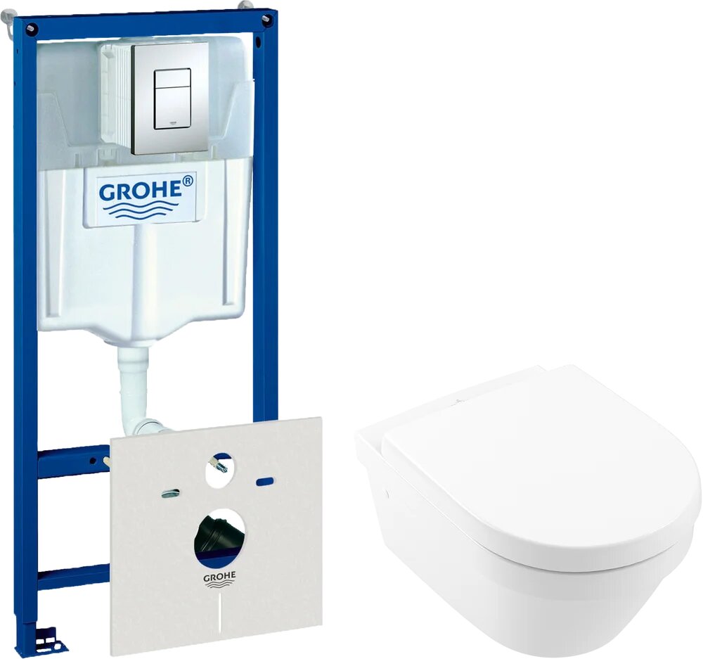 Комплект Унитаз подвесной Villeroy & Boch Architectura 4694HR01 / Инсталляция Grohe Rapid SL 38772001 3 в 1 с кнопкой смыва / Шумоизоляция 37131000