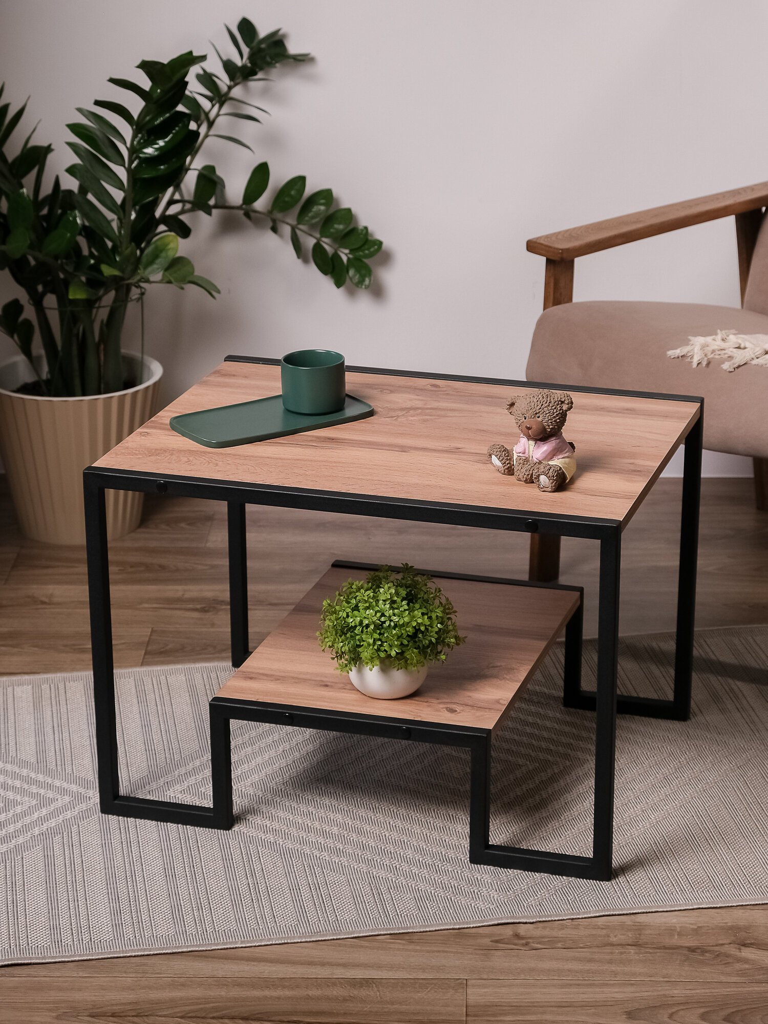 Журнальный столик, ЛДСП, прямоугольный, в стиле Лофт, с полкой