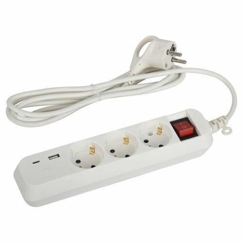 Удлинитель ЭРА UB-3es-3m-USB з/к с выкл. 3 розетки + 1xUSBA+1xUSBC 3м