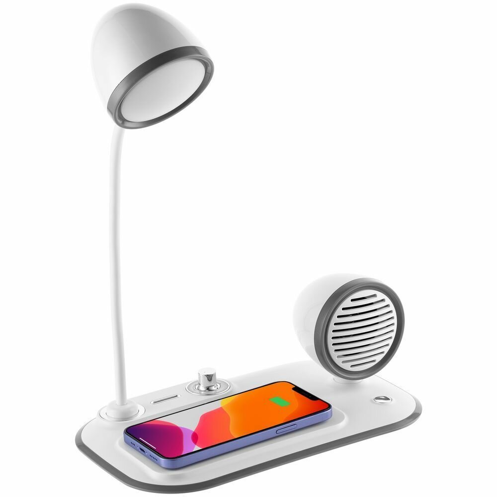 Лампа с колонкой и беспроводной зарядкой Flashback белая