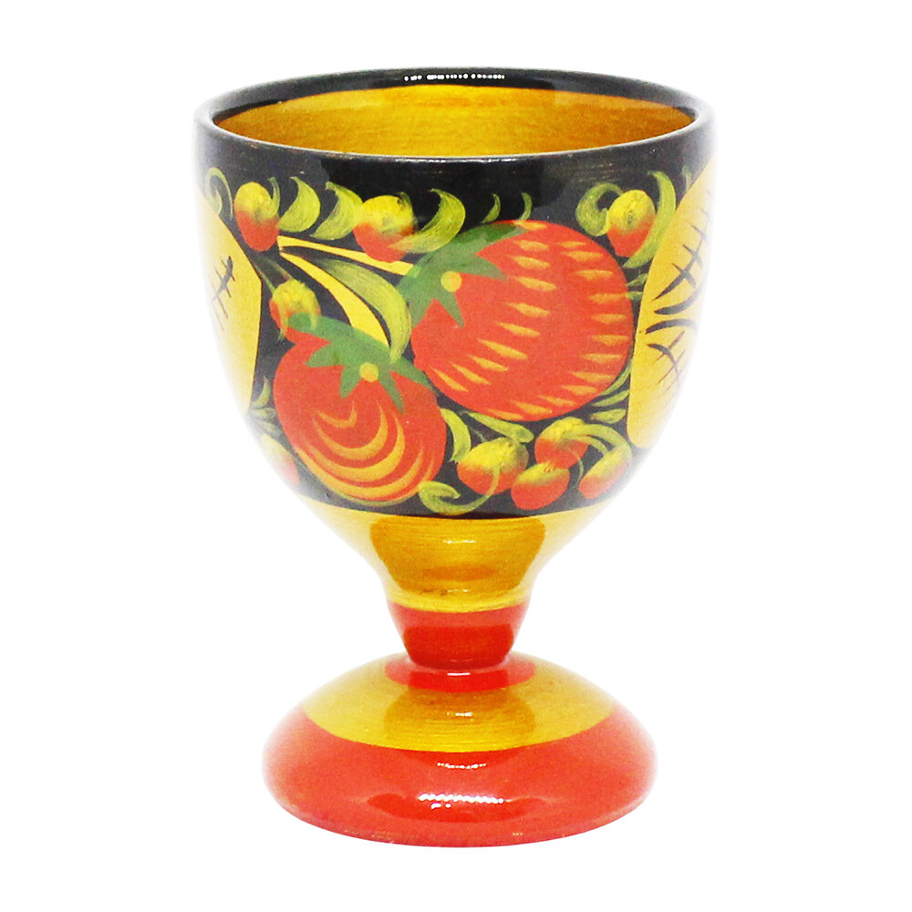 Деревянная рюмка "Ягодки", хохлома, объем 50 мл, (Ручная работа)