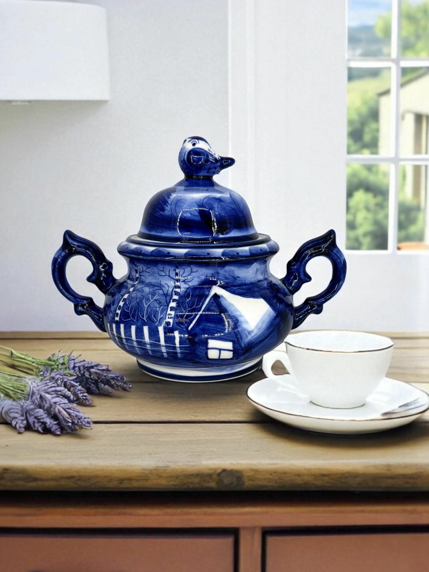 Сахарница "Пейзаж" 750 мл гжель фарфор