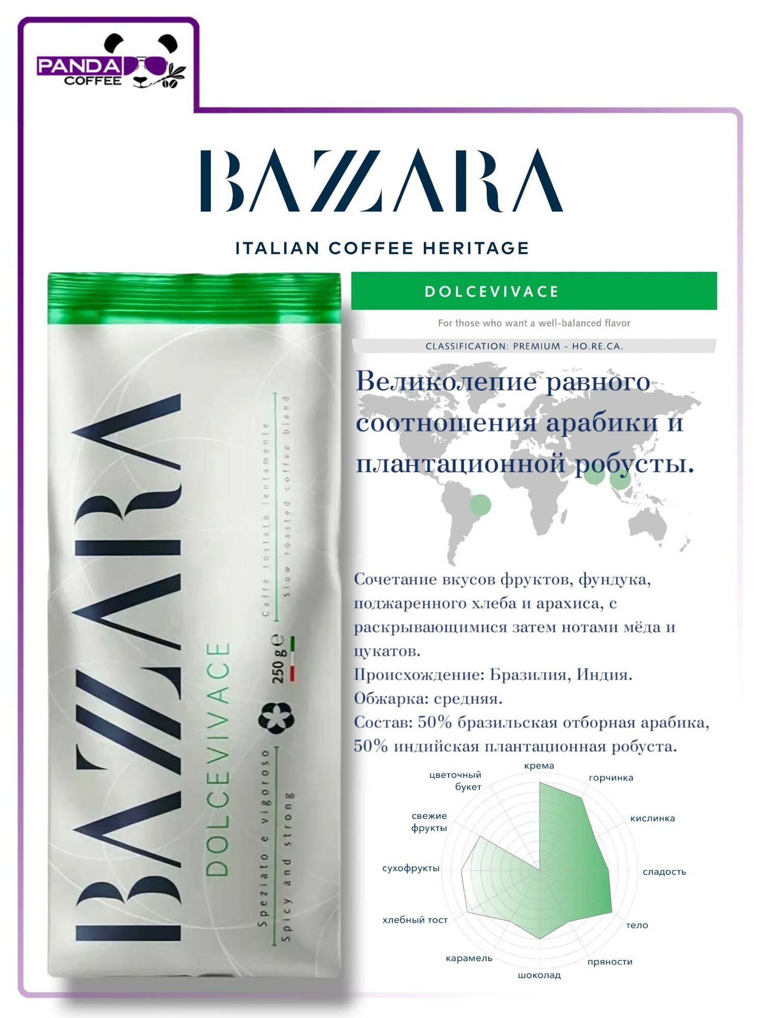 Кофе в зернах BAZZARA Dolcevivace 250гр