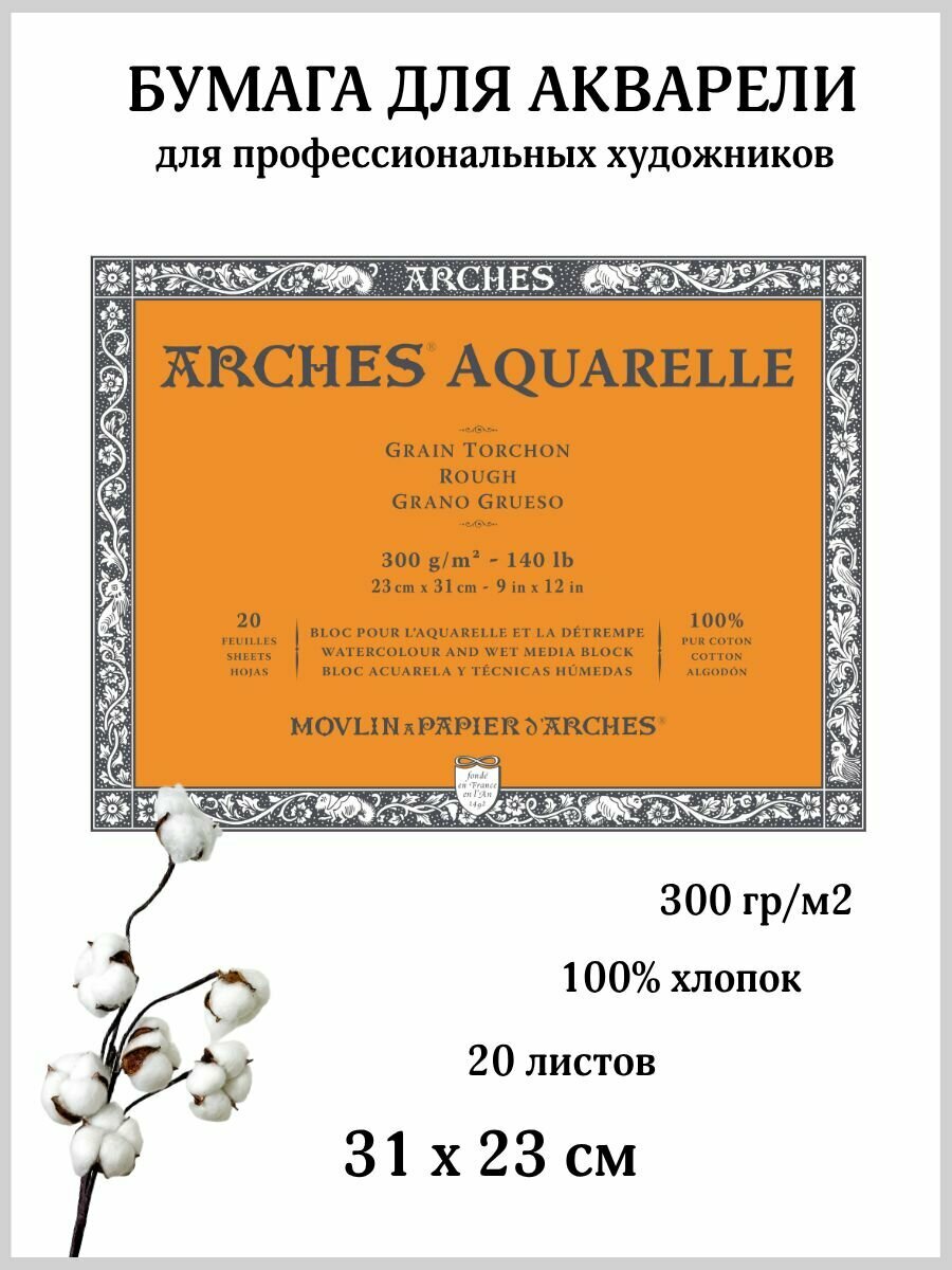 Альбом для акварели Arches A1795085 RG Watercolour, фактурный, A4, 300г/м2