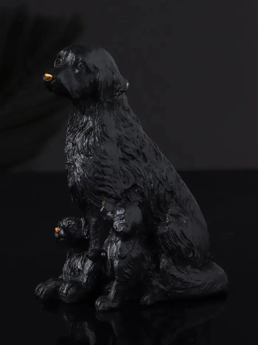 Фигура "Лабрадор с щенками", 10х7 см, черный