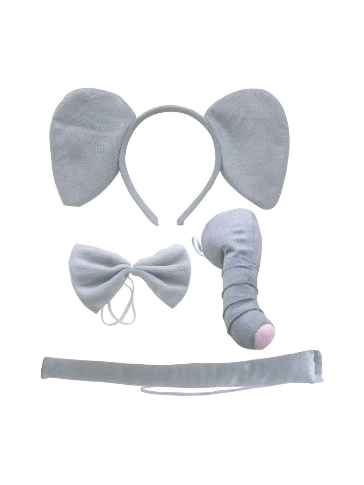 Костюм животных слон уши с носовой перчаткой для повязки на голову для косплея Хэллоуина, 4 кусочка носа