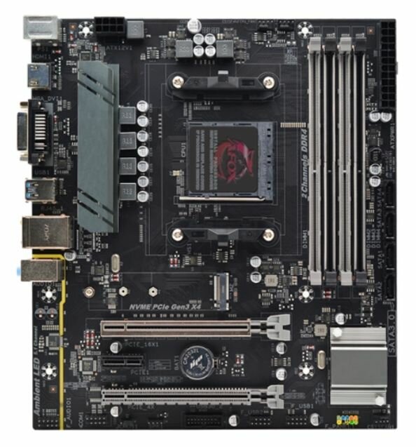 Материнская плата AFOX B550 (B550-MA-V2) - AM4, AMD B550, 4хDDR4-2666 МГц, 2хPCI-Ex16, 1хM.2, Micro-ATX