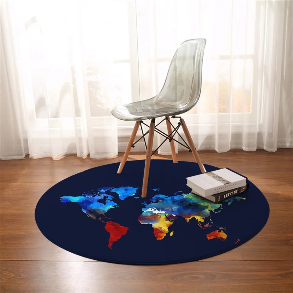 Круглый ковер BeddingOutlet с картой мира 100% полиэстер, 1, Diameter 120cm