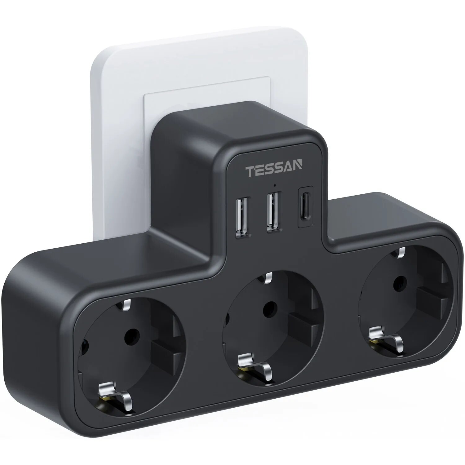 Удлинитель настенной розетки TESSAN EU с 3 розетками переменного тока и 3 портами USB, адаптер питания 5 В, 2,4 А, защита от перегрузки для домашнего офиса