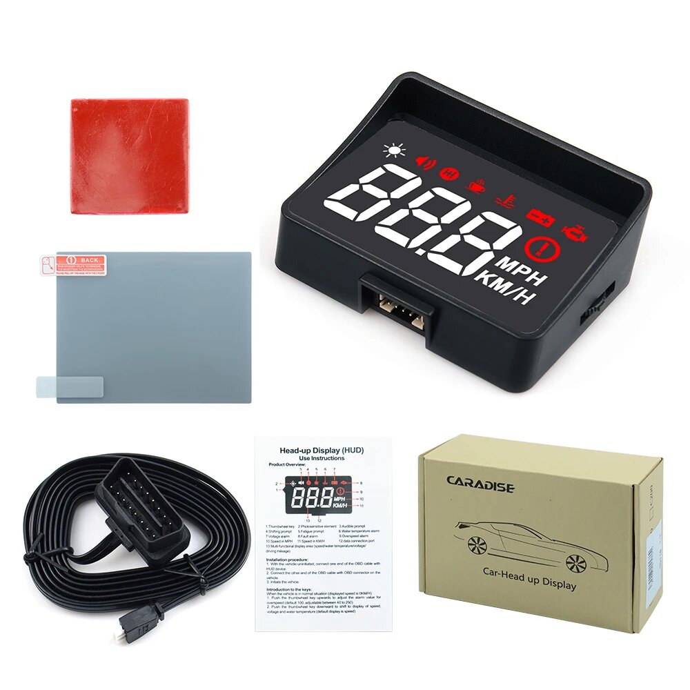 Автомобильный HUD A100s OBD Hud Дисплей Лобовое стекло Проектор Температура Hud Дисплей Автомобильная электроника Система предупреждения о превышении скорости