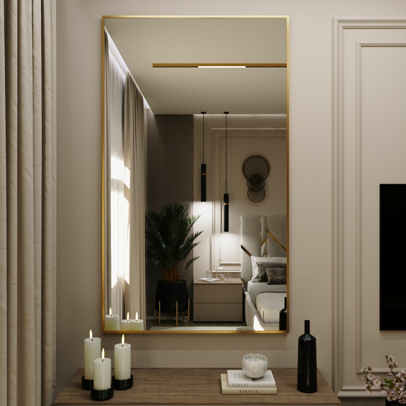 Зеркало настенное 150х80 см. BLX MIRROR интерьерное в алюминиевой раме, Золотое