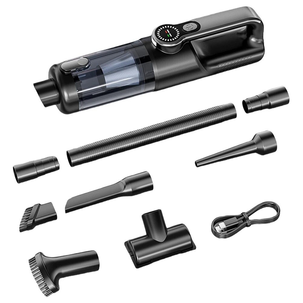 17000PA Автомобильный пылесос со светодиодной подсветкой Мощный мини-пылесос Портативный беспроводной пылесос со сжатым воздухом для дома в автомобиле, Black Grey
