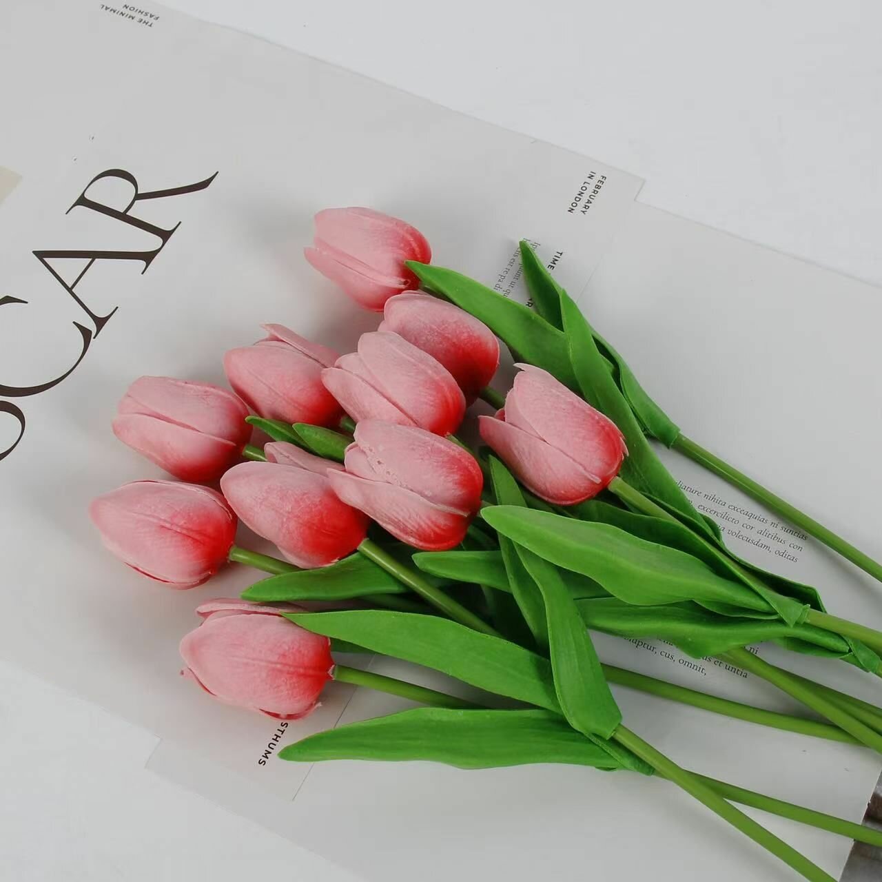 Искусственные тюльпаны 15 штук в букете премиум качества, эко-силикон, высота 39 см, неотличимы от живых