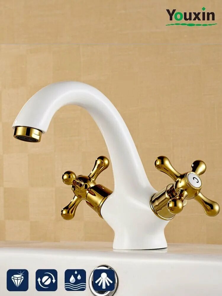 Смеситель для ванной комнаты, смеситель для раковины, белый, латунь