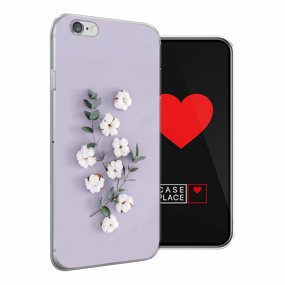 Чехол на Apple iPhone 6 / Айфон 6 с принтом "Веточка хлопка" — фото 1