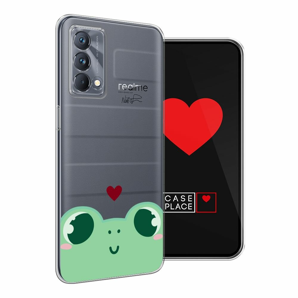 Чехол на Realme GT Master Edition / Реалми GT Мастер Эдишн с принтом "Влюблённая лягушка - 14 февраля", прозрачный — фото 1
