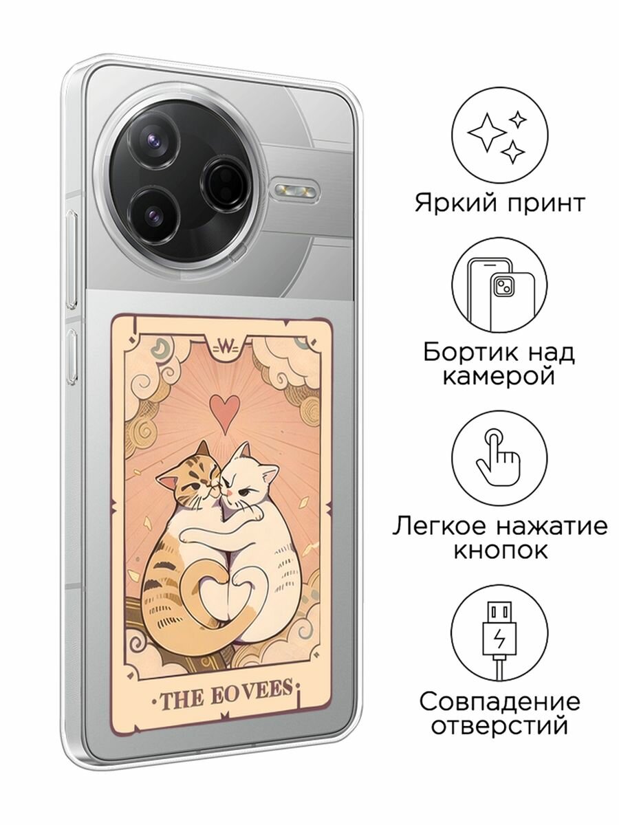 Чехол на Poco F7 Pro / Поко F7 Про с принтом "The lovers cats 2 - 14 февраля", прозрачный — фото 1
