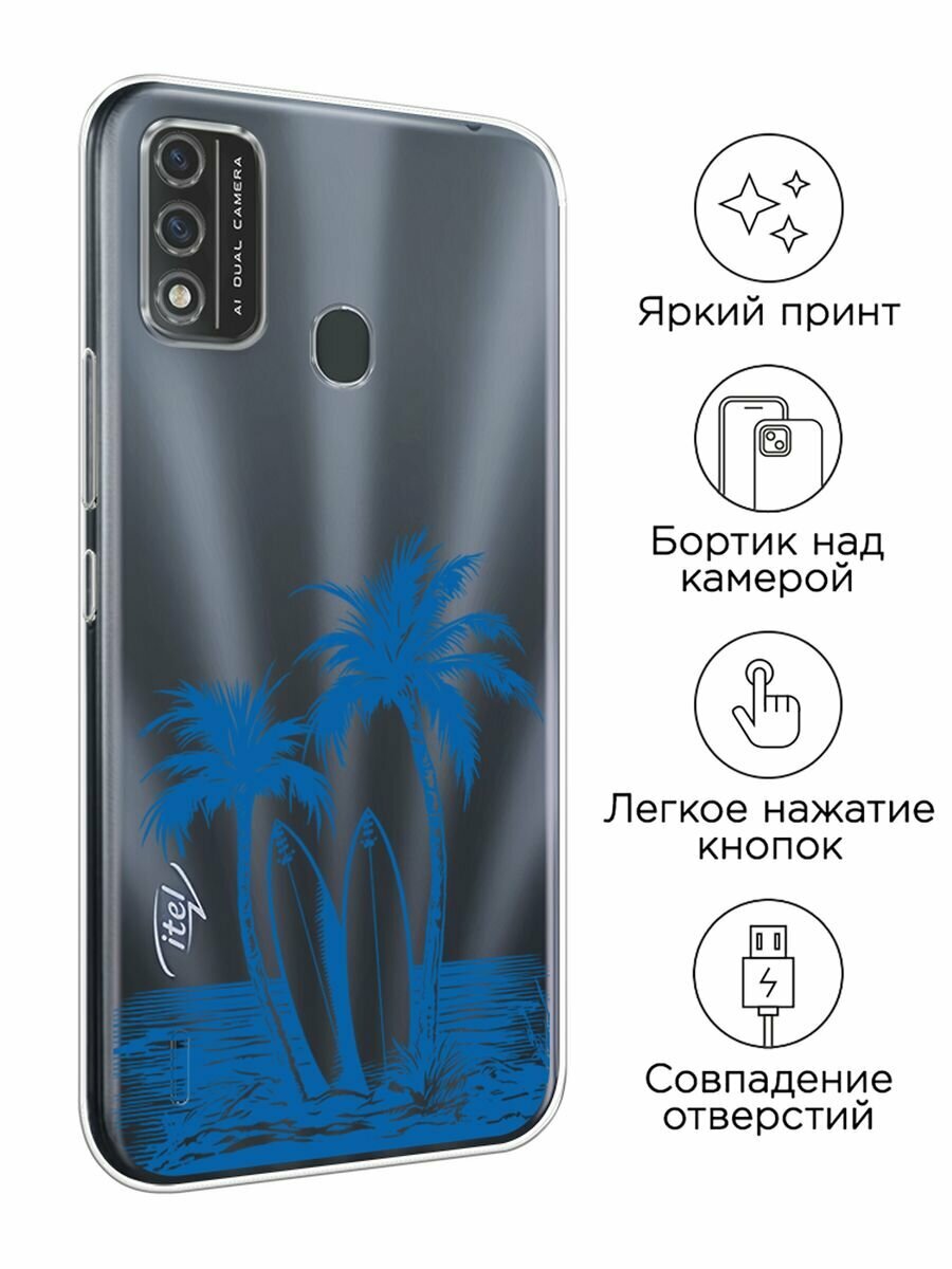 Чехол на Itel A48 / Ител А48 с принтом "Сёрфинг на островах 1", прозрачный — фото 1