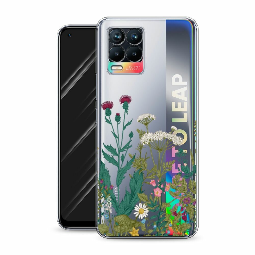 Чехол на Realme 8/8 Pro / Реалми 8/8 Про с принтом "Дикие полевые цветы", прозрачный — фото 1