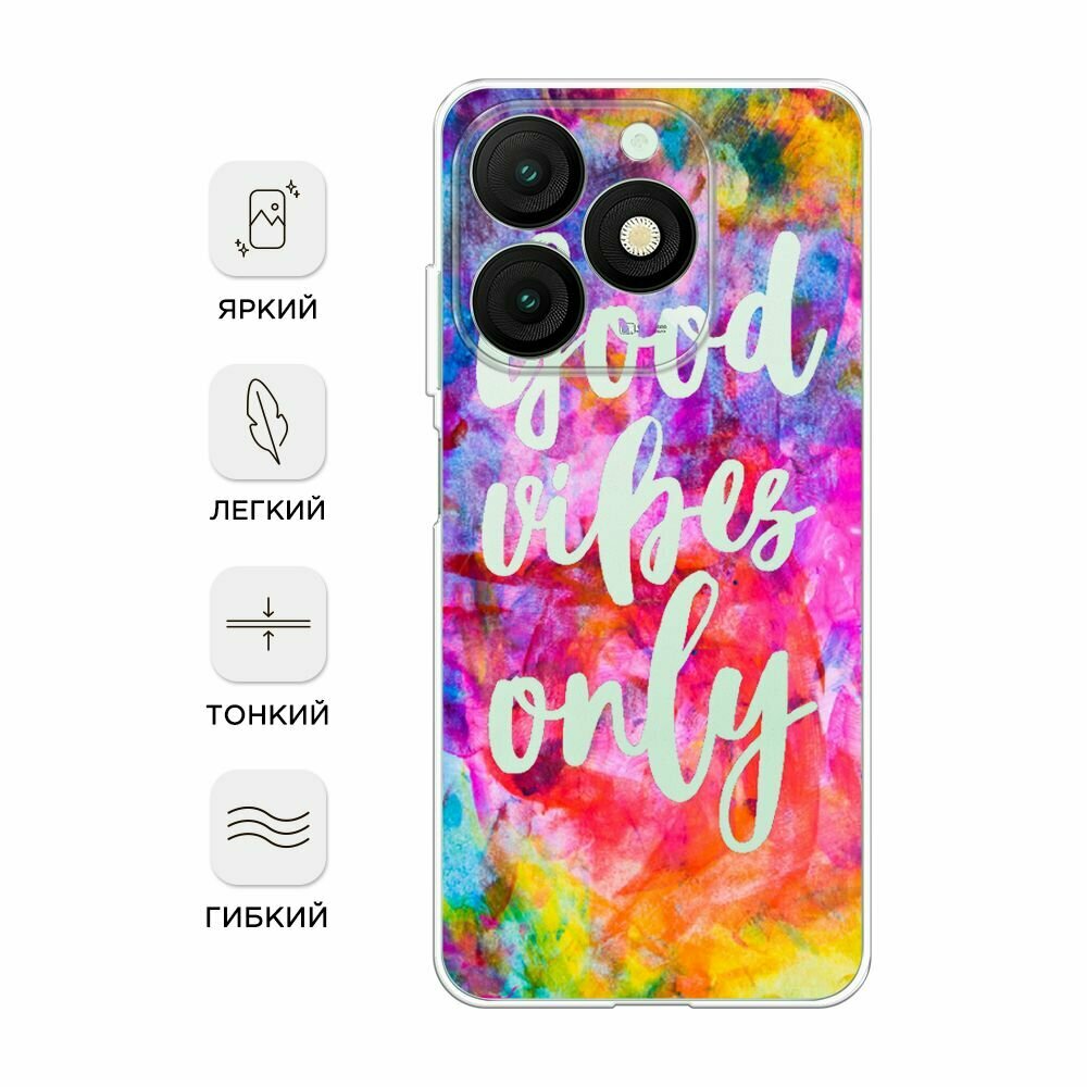 Чехол на Itel A50 / Ител А50 с принтом Good vibes only радуга, прозрачный — фото 1