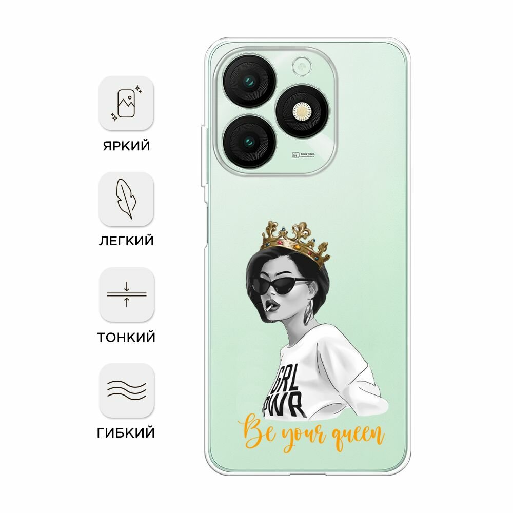 Чехол на Itel A50 / Ител А50 с принтом Be your Queen, прозрачный — фото 1